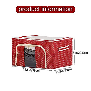 F.P.L Foldable Storage Bin Box Stackable Oxford Cloth Steel Frame Storage Bag Clothing Storage Containers Organizer for Clothes Beddings Towels(24L) (Red-2)
