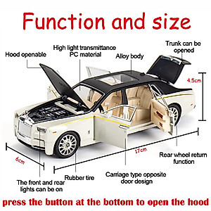 Toy Car Model White Rolls-Royce Phantom Alloy Collectible Pull Back Vehicles Diecast with Light and Sound
