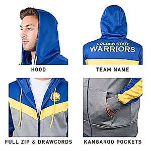 Ultra Game NBA Golden State Warriors Mens Soft Fleece Full Zip Jacket Hoodie, Team Color, Medium