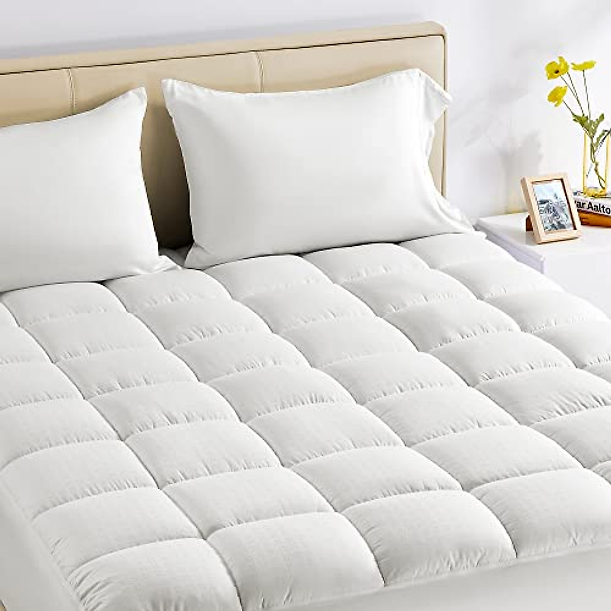 SLEEP ZONE Twin Size Cotton Mattress Pad, Soft Fluffy Cotton Top Mattress Topper, Machine Washable Mattress Protector Cover Fits 8-21 inch Deep Pocket, Twin