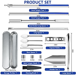 Artcome 15 PCS Versatile Capsule Filling Tool Kit for Pill Filler - Lab Scoops, Powder Pan, Herb Tamper and Capsule Holder - Ideal Tools for Medication and Supplements - All Sizes 000 00 0 1 2 3 4 5