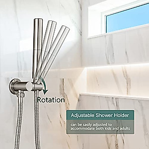 Heyalan Brass 2 in1 Function Handheld Spray Brushed Nickel Hand Shower High Pressure 7.9 Inch Shower Head High Flow Handheld Sprinklert Shower Wand with Shower Hose and Hand Shower Holder