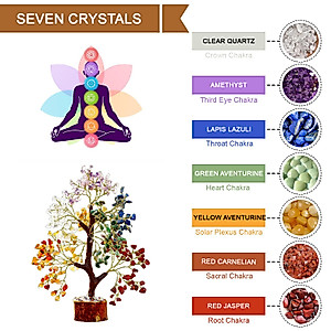 Kuhvai Seven Chakra Tree of Life, Crystal Tree for Positive Energy, 7 Chakra Tree, Feng Shui Tree, Stone Decor Natural Artificial Tree, Spiritual Gift Decorations Gemstone Tree, Free 7 Chakra Bracelet