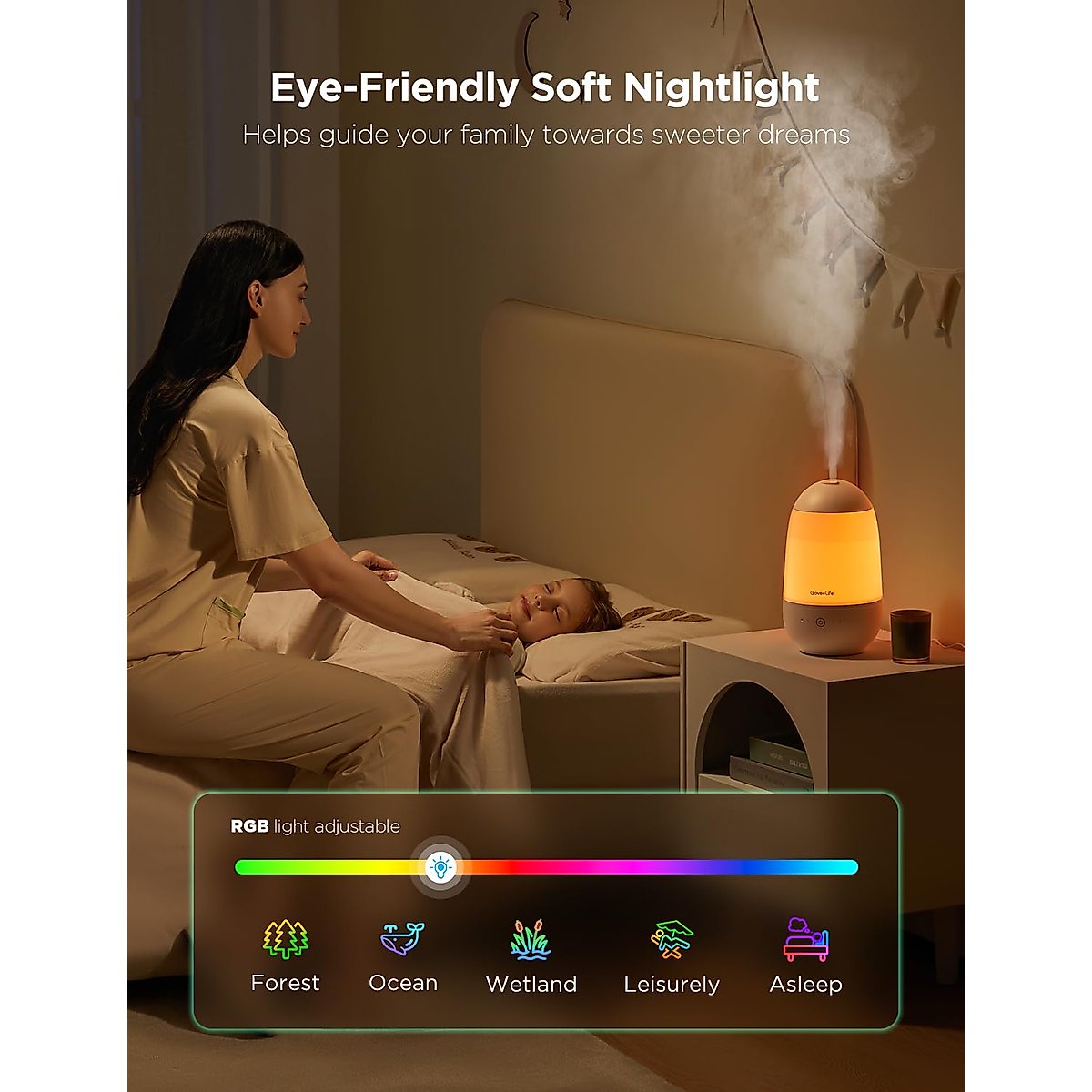 GoveeLife Smart Mini Humidifier for Baby Nursery, Top Fill Cool Mist Humidifier with Scent Diffuser & Nightlight, Built-in Sensor, Works with Alexa, Ultrasonic Humidifiers for Home, Bedroom and Plants