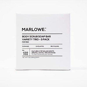 MARLOWE. No. 102 Men's Body Scrub Soap 7oz (Variety Trio) | Best Exfoliating Bar for Men | Made w/Natural Ingredients | Green Tea Extract | Features 3 Amazing Scents