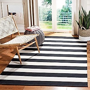 SAFAVIEH Montauk Collection 6' x 9' Black/Ivory MTK712D Handmade Flatweave Boho Farmhouse Cotton Stripe Living Room Dining Bedroom Area Rug