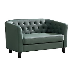 Husbedom 50 Inches Loveseat, Small Air Leather Couch for Small Spaces, Mini Sofa with Button Tufted Décor for Bedroom, Love Seats Furniture, Living Room, Bedroom, Apartment, Dorm, Grey Green