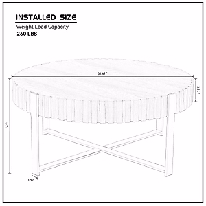LKTART 31.5'' Round Coffee Table for Living Room, Solid Wood Handcraft Drum Coffee Table, Wooden Felief Coffee Table, Stainless Steel Legs Sturdy Pedestal Tea Table, Apartment Small Space,Walnut