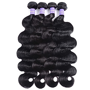 Brazilian Body Wave 4 Bundles (20 22 24 26 Inch) 100% Unprocessed Human Hair Weave Bundles 10A Grade Full Remy Hair Weft for Black Women Natural Color