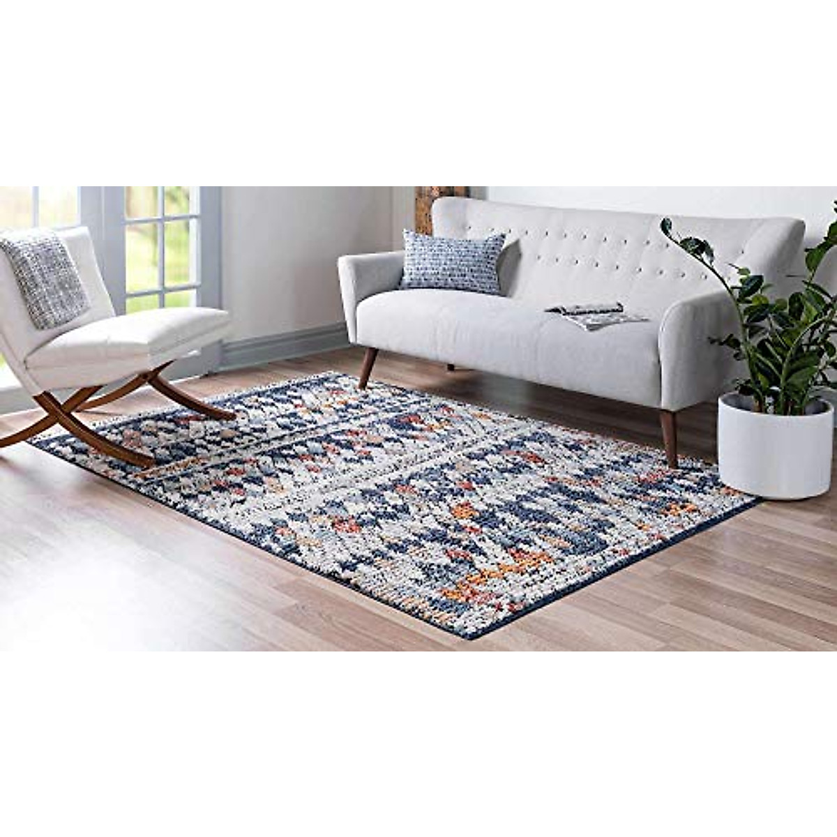 Unique Loom Morocco Collection Abstract Border, Diamond, Bohemian Area Rug (9' 0 x 12' 0 Rectangular, Multi/ Blue)
