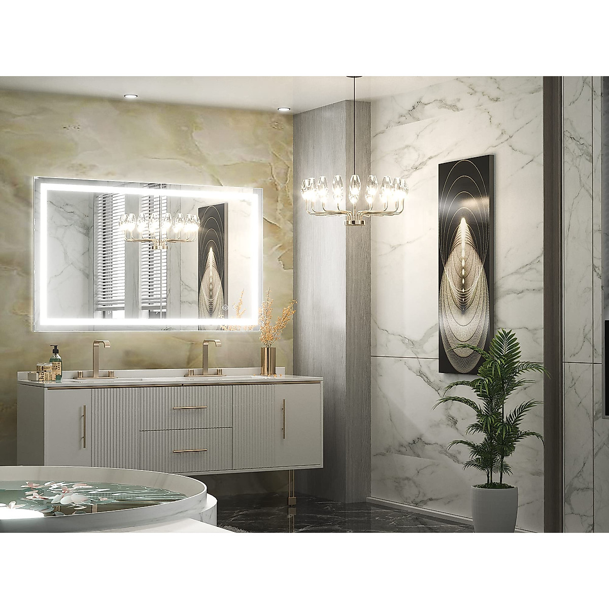 TETOTE 40 x 24 LED Bathroom Mirror LED Mirror Vanity Makeup Mirror Dimmable Anti-Fog Bathroom Lighted Mirror Wall Mounted Bathroom Decor Waterproof