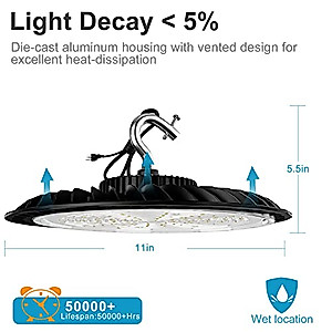 Lightdot 100W LED High Bay Light for Warehouse/Barn 5000K 14000LM (Eqv. 400W HPS/MH) High Bay LED Light, ETL Listed LED Bay Light for Commercial Lighting Energy Save Upto 760KW*6/Y(5Hrs/Day) -6Pack