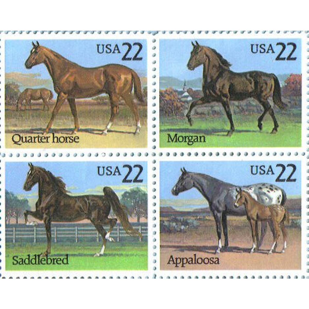 USPS Horse Breeds 1985 Full Sheet of 40 x 22 Cent Stamps Scott 2155-58