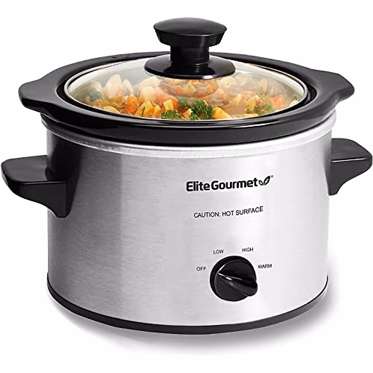 Elite Gourmet MST-250XS Electric Slow Cooker Ceramic Pot, Adjustable Temp, Entrees, Sauces, Stews & Dips, Dishwasher Safe Glass Lid & Crock, 1.5 Quart, Stainless Steel