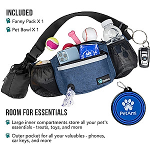 PetAmi Dog Fanny Pack, Treat Pouch for Dog Walking, Training, Built in Poop Bag Dispenser, Water Bottle Holder, Collapsible Bowl, Pet Treat Waist Belt for Hiking, Running, Kibbles (Navy Blue)