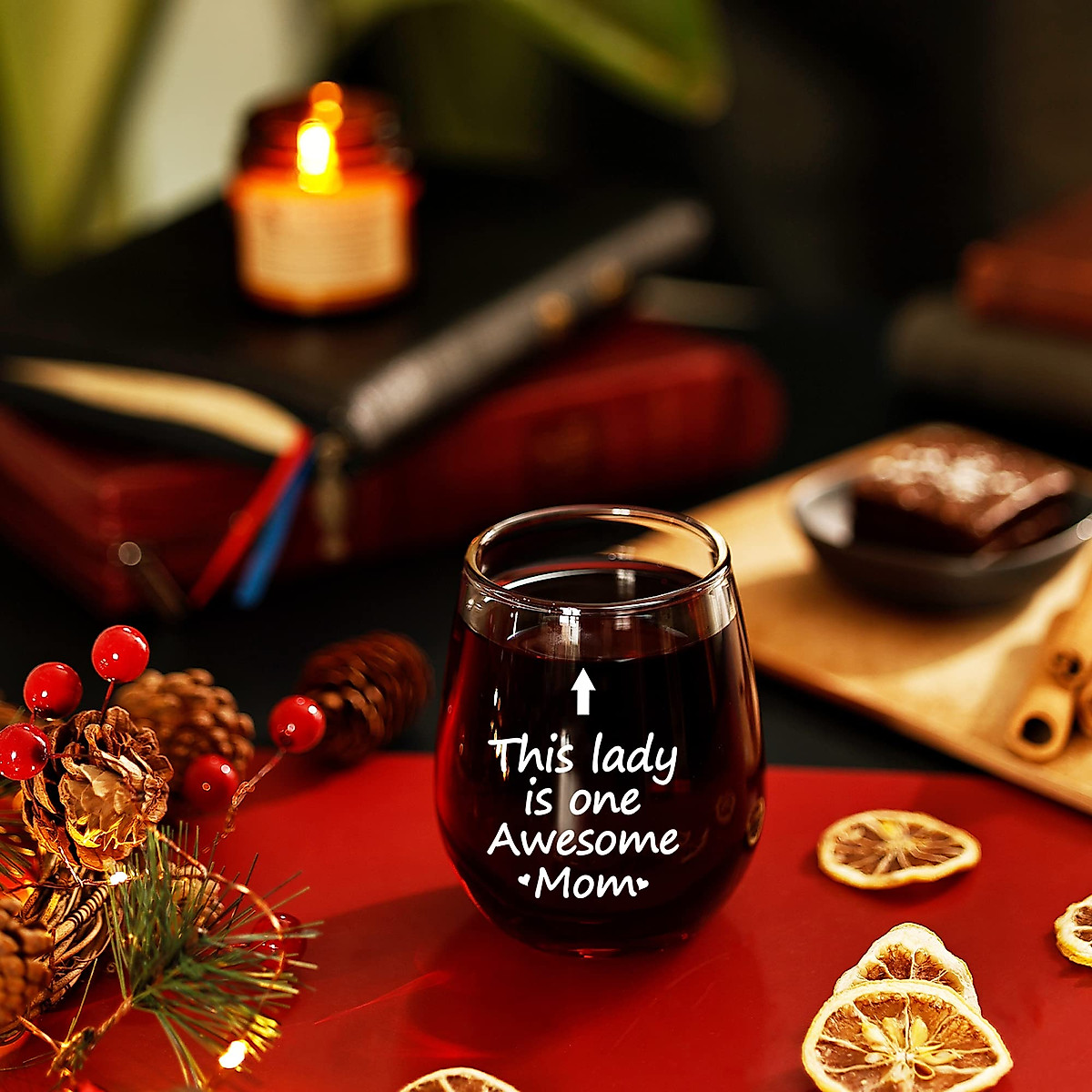 SHENDONG This Lady Is One Awesome Mom Wine Glass Birthday Mothers Day Gifts for Mom Mother from Daughter Kids Son Mom Gifts 15 Ounce Thicken with Gift Box White
