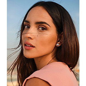 NEOSHOW 18K White Gold Plated Brilliant Cut Simulated Diamond Cubic Zirconia Sterling Silver Hypoallergenic CZ Stud Earrings for Women Men 6 Prongs Setting