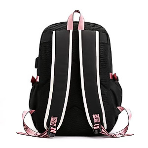 GDFENDU Japanese Anime Backpacks with Keychains,USB Charging Port Student School Bag Laptop Cosplay for Boys Girls (Pink)