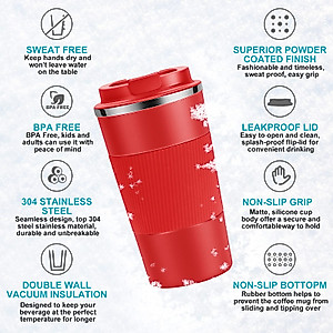 YINJOYI 17oz Travel Coffee Cups Insulated Mug Thermal Tumbler to Go with Lid Leak Proof Reusable Stainless Steel Coffee Mug Spill Proof for Hot and Iced Cold Drinks (Red, 510ml)