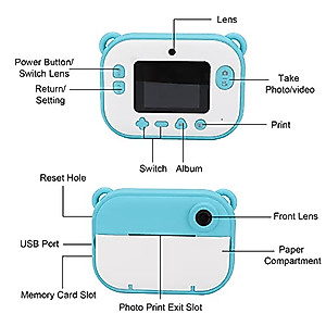 Printing Camera, Instant Print Camera One‑Click Portable Digital Camera for Children for Kid(Blue)