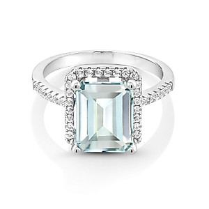 Gem Stone King 925 Sterling Silver Gemstone Birthstone Engagement Ring | Emerald Cut 10X8MM | Wedding Engagement Anniversary Promise Ring For Women | Available In Size 5, 6, 7, 8, 9