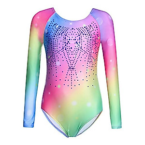Zaclotre Kid Girls Gymnastic Leotard Long Sleeve Color Gradient Sparkly Ballet Dance One Piece Outfit 140(6-7Y)