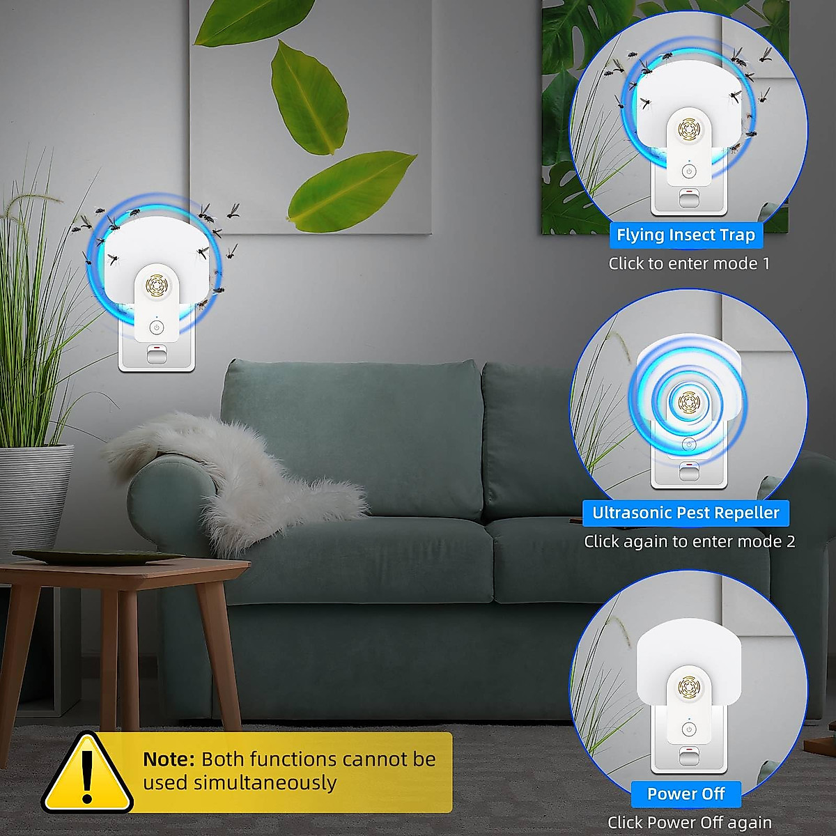 2 in 1 Flying Insect Trap Plug in & Ultrasonic Pest Repeller Indoor, House Safe Pest Control Fly Trap Mosquito Killer Mouse Repellent for Bug Mosquito Fruit Fly Gnat Mouse Rat, 2 Devices+6 Refills