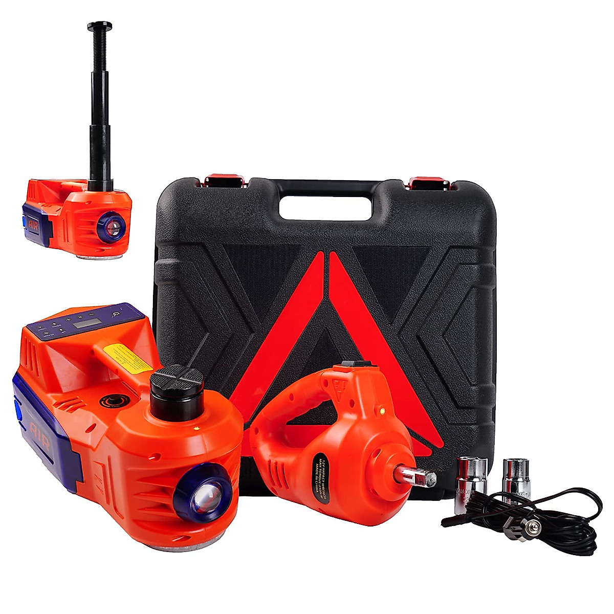 ROGTZ Electric Car Jack with Touch Screen, 2.0 Upgrade Portable 5 Ton Electric Car Jack Kit with Impact Wrench, 12V Electric Car Floor Jack, Built-in Air Pump for Road Emergencies