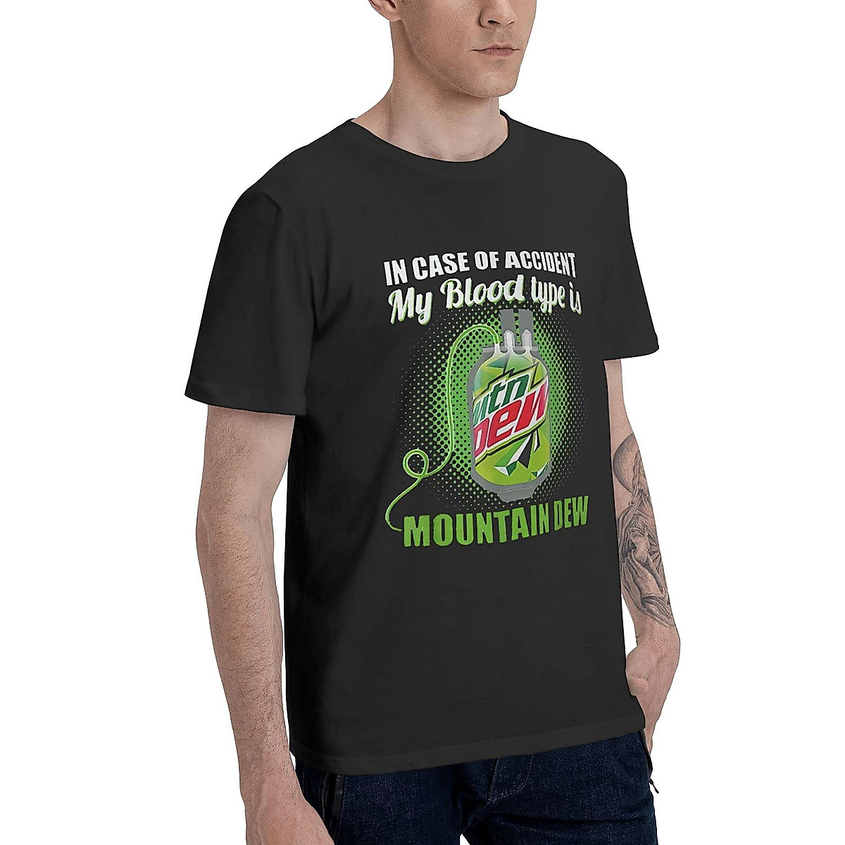 Men in Case of Accident My Blood Type is Mountain tee Dew T Shirt Crew Neck Short Sleeve Shirt, Cotton Tees Top Shirt for Man, Retro Custom Costume Tops Small Black