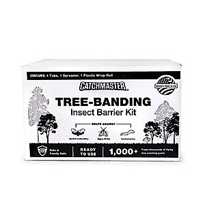 Tree Banding DIY Insect Adhesive Barrier Full Kit by Catchmaster - 4 Count 15 Oz 1 Spreader 1,000 ft. Roll Plastic Wrap, Ready for Use Outdoors. Weather-Proof Environment-Friendly Non-Toxic