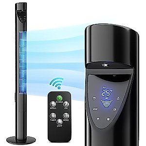 mollie Oscillating Quiet Tower Fan with Remote Control 3 Speeds 12H Timer Portable LED Display 47 Inch Electric Air Circulator Cooling Floor Standing Fan for Home Bedroom Office Living Room Black