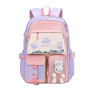 Wellhoope Kawaii Big Capacity Backpack Personalized Name Cute Aesthetic Backpack Bunny Outdoor Daypack Casual Travel Bag Laptop Backpack Pink Blue Black Purple Green