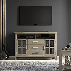 SIMPLIHOME Kitchener SOLID WOOD 53 Inch Wide Contemporary TV Media Stand in Distressed Grey for TVs up to 60 Inches, For the Living Room and Entertainment Center