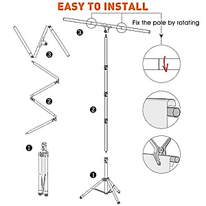 Svopy T Shape Backdrop Stand - 6.5x3.2ft Photo Backdrop Stand for Parties with 4 Spring Clamps, Sandbag and Carry Bag, Sturdy Back Drop Adjustable Stand for Photography, Photoshoot, Parties, Zoom
