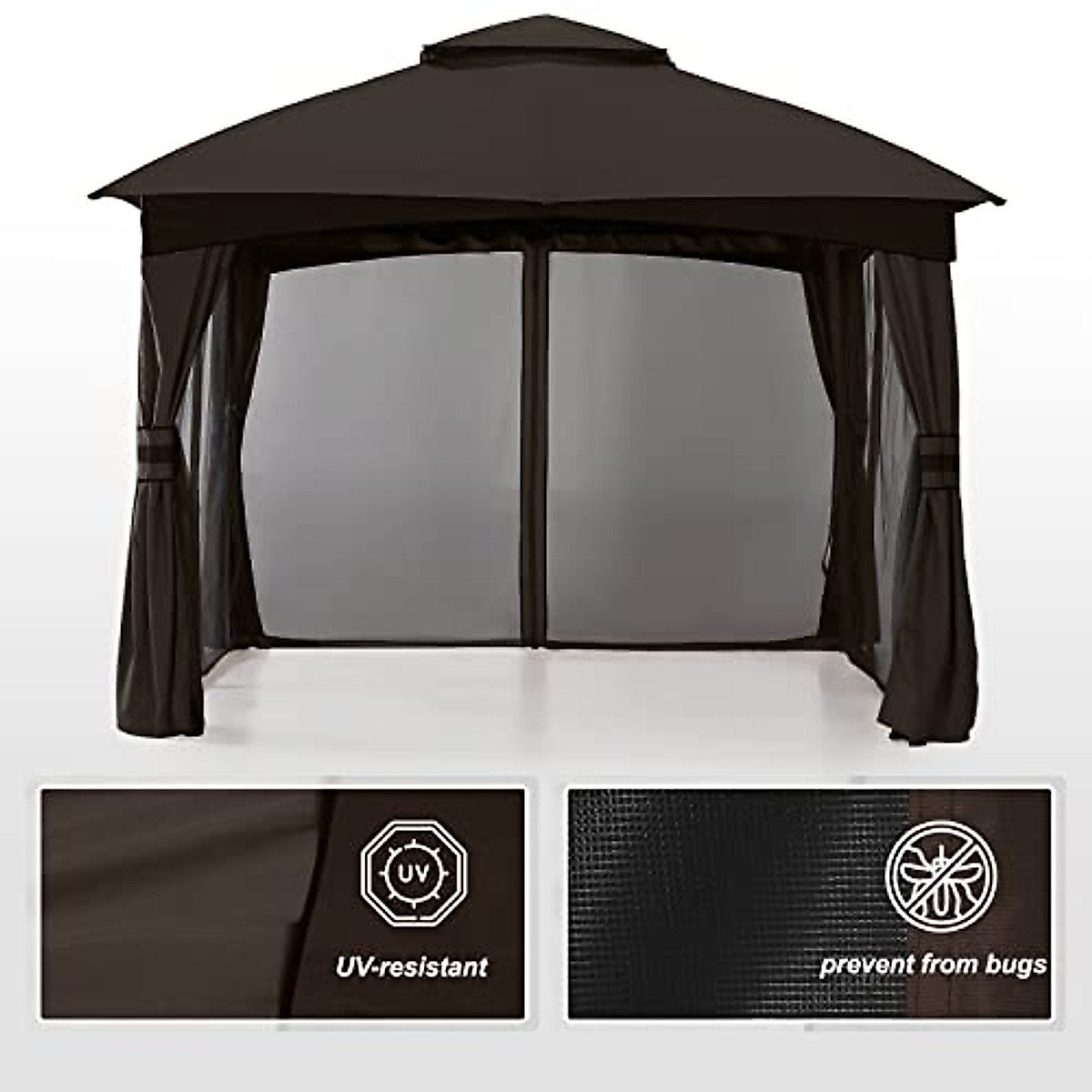 MASTERCANOPY Outdoor Patio Gazebo for Garden with Upgrade Steel Frame and Netting Walls (10x10,Brown)
