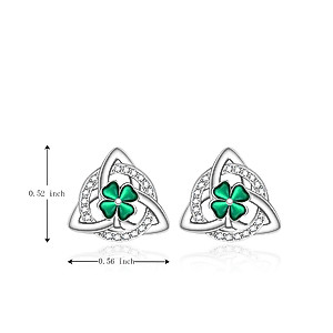 Celtic Knot Green Shamrock Earrings for Women Studs Four Leaf Clover St Patricks Day Earrings Triangle Jewelry Birthday Irish Birthday Gifts Sterling Silver