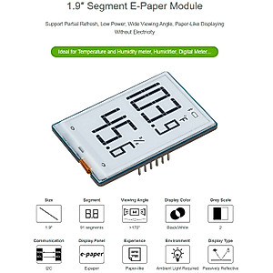 waveshare 1.9inch Segment E-Paper Display 91 Segments Black/White e Paper Module I2C Bus, Support Partial Refresh, for Arduino/Raspberry Pi/STM32, Ideal for Temperature/Humidity Meter/Digital Meter