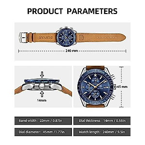 BY BENYAR Mens Analog Quartz Chronograph Waterproof Luminous Leather Watch Business, Work, Sport, Casual, Fashion - Elegant Gift for Men
