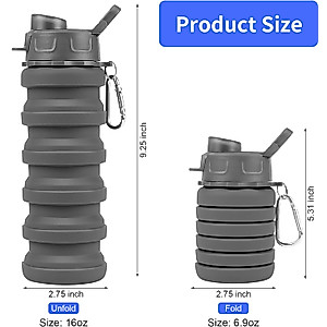 ＲＵＥＩＵＲＩ Collapsible Water Bottle, Foldable Cup,500Ml Collapsible Sport Water Bottle Bpa Reusable Travel Water Bottles For Hiking Biking Running Outdoor Gym (Gray(B)+Purple(B))