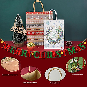 RYMILIE 20 Kraft Christmas Gift Paper Bags Bulk with handles and 20 Count Christmas Gift Tags set for Wrapping Xmas Holiday Presents(8 Small,8 Medium,4 Large)