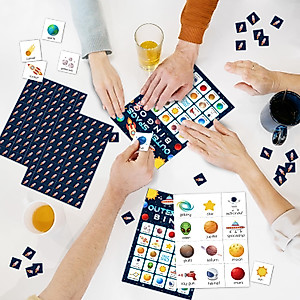 Ziyouza Outer Space Bingo, Solar System Birthday Bingo Cards, 24 Players Bingo Games for Space Theme Birthday Family Party Outdoor Trip Activity -04