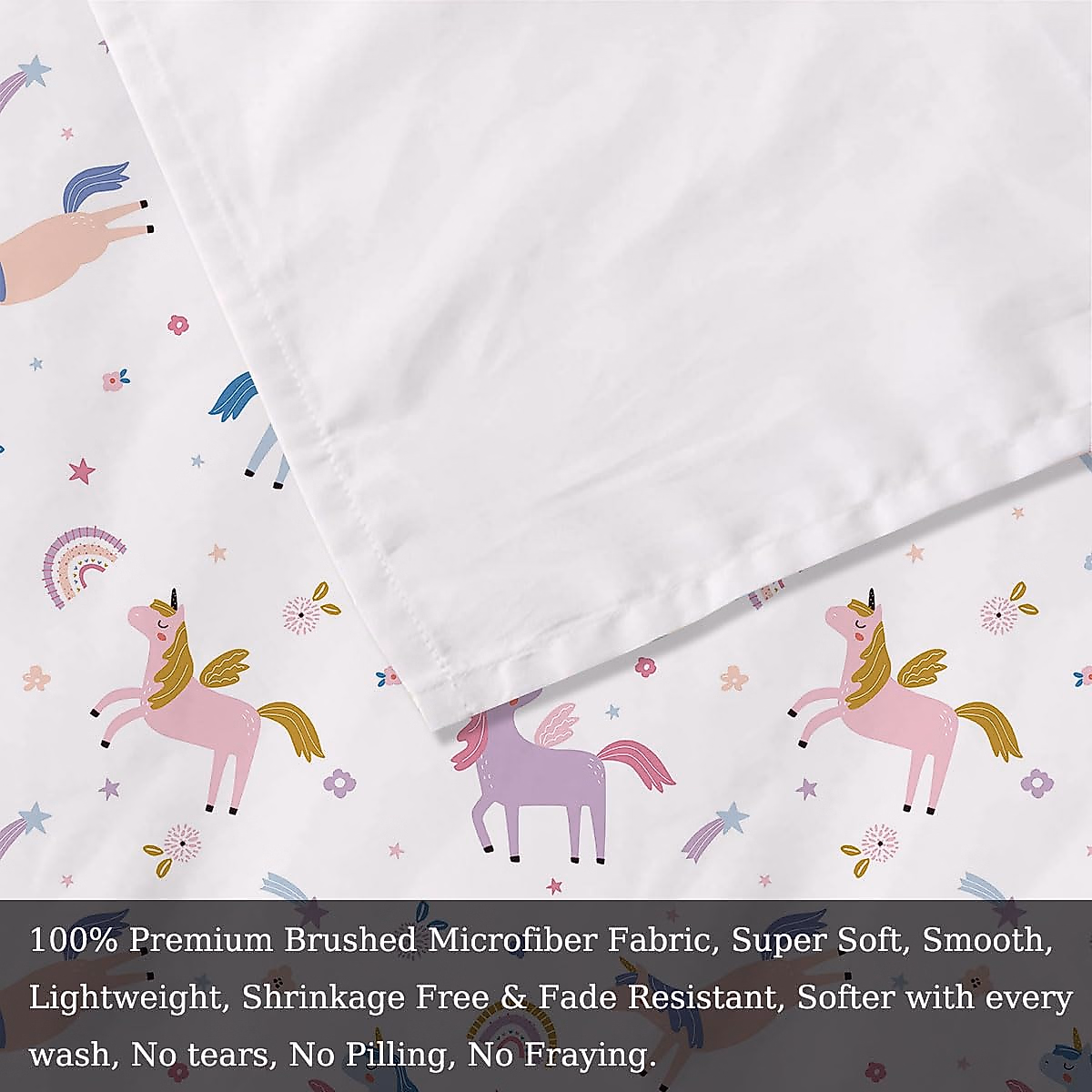 MUSOLEI Unicorn Fitted Sheet Set Full Girls Rainbow Star Sheet Pink Flower Bedding Set 1 Deep Pocket Fitted Sheet with 2 Pillowcases Multi-Colour Girls Kids Teenagers Gift Queen