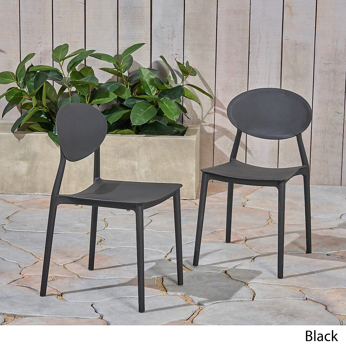 Christopher Knight Home Brynn Outdoor Plastic Chairs (Set of 2), Black