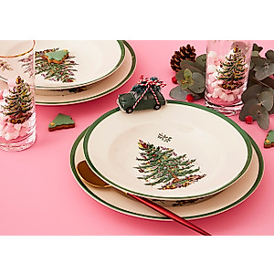 Spode Christmas Tree Collection Pasta Bowl, set of 4, Rimmed Plate for Serving Salad, Spaghetti, and Soup, 10-Inch, Made of Porcelain, Dishwasher, Microwave, and Freezer Safe