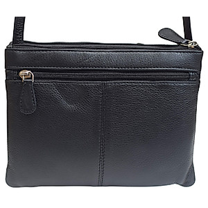 Swiss Marshal Genuine Leather Womens Purse Double Zipper Top Pockets Crossbody Shoulder Bag for Ladies (Black)