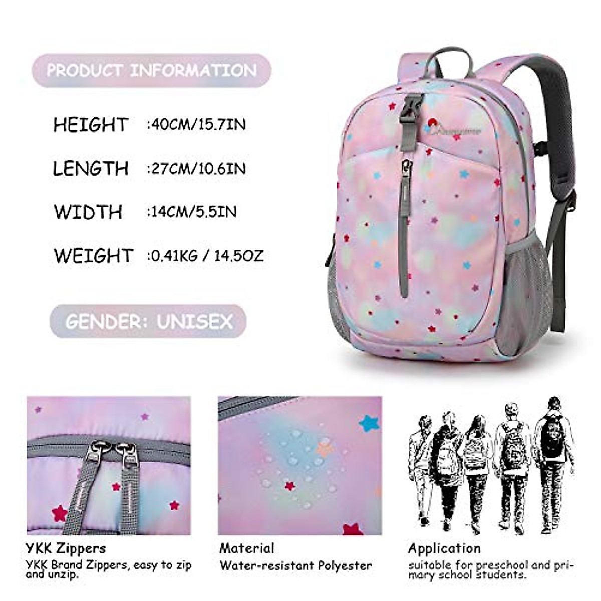 MOUNTAINTOP Kids Backpack for Boys Girls Preschool Kindergarten Children Backpacks,Star Print 12L