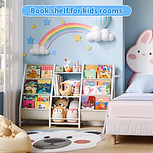 Kids Bookshelf Toy Storage Organizer - Book Shelf for Kids Rooms, 2 Sides Kids Bookcase with 3 Tired Kids Toy Storage Organizer, White Toddler Baby Bookshelf Book Shelves for Bedroom Nursery Playroom