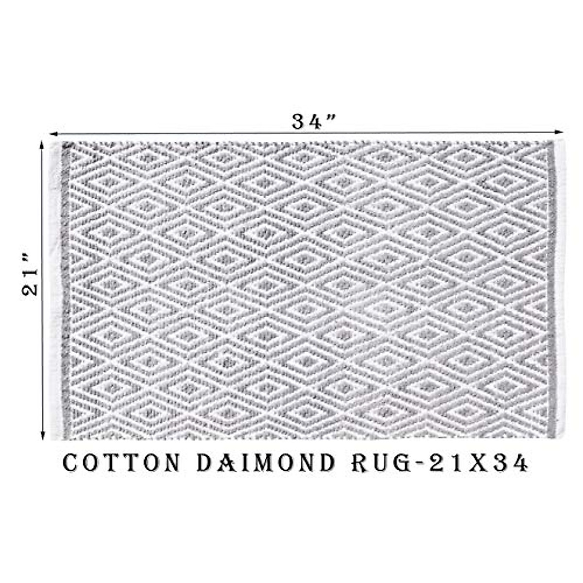 Ramanta Home 100% Cotton Diamond Rug 21x34 Hand Woven Reversible Washable Rug - Grey,Farmhouse Bathroom Rugs,Entry Rugs,Rugs for Living Room,Rag Rug,Kitchen Rug Cotton,Machine Washable Rug,Woven Rug