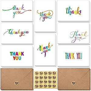 Ohuhu 144 Bulk Thank You Cards with Envelopes, Thank You Notes Box Set with Elegant 8 Rainbow Colorful Designs Greeting Card for Wedding, Business, Birthday, Baby Shower, Blank Inside, 4 x 6 Inch