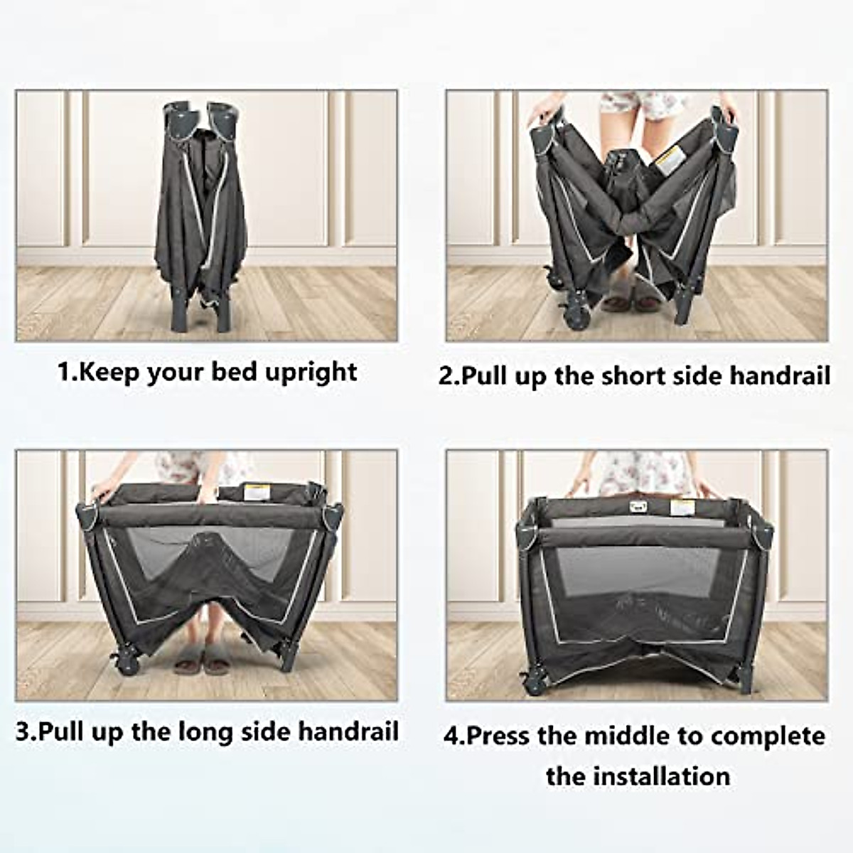 Kinder King 5 in 1 Portable Nursery Center, Foldable Playard for Baby & Toddler, Infant Pack n Play w/Bassinet, Mattress, Newborn Changing Table, Cradle, Travel Bag, Music Box, Storage Basket, Grey